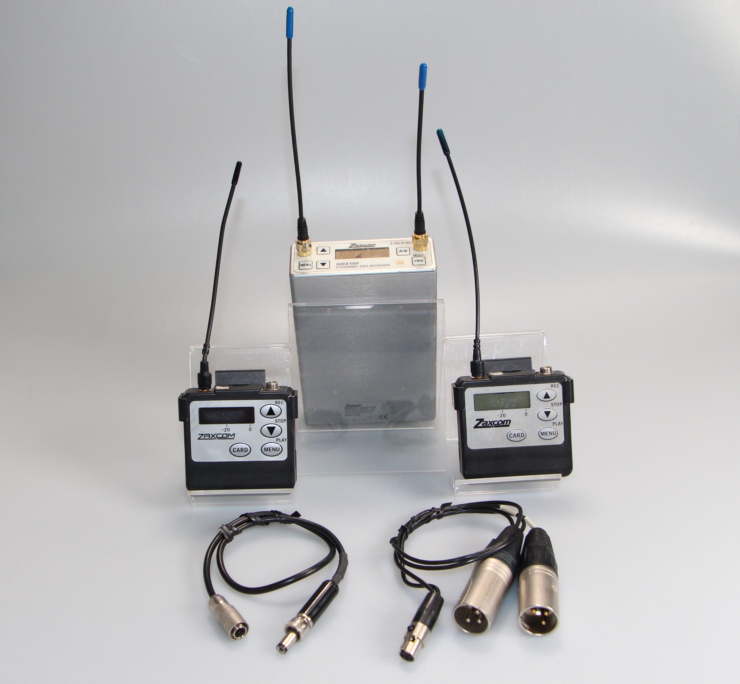 Zaxcom QRX100 4CH UHF Receiver W/2x TRX900LT Transmitter BLK 20 Pkg ...